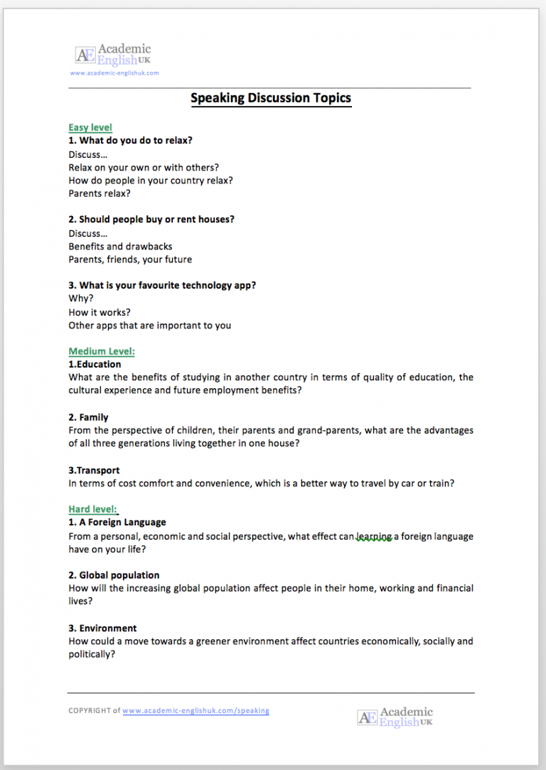 PDF Speaking questions - EAP Teaching Resources